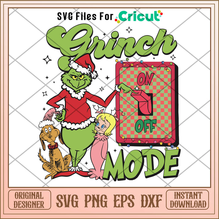 Funny grinch mode on off svg, grinch cartoon svg, cartoon grinch svg ...
