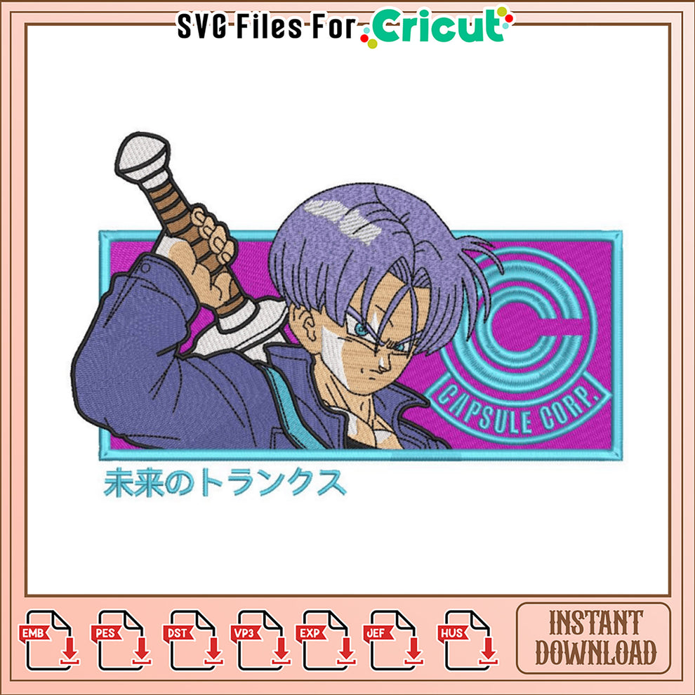Future Trunks Embroidery Design Instant Download – svg files for cricut