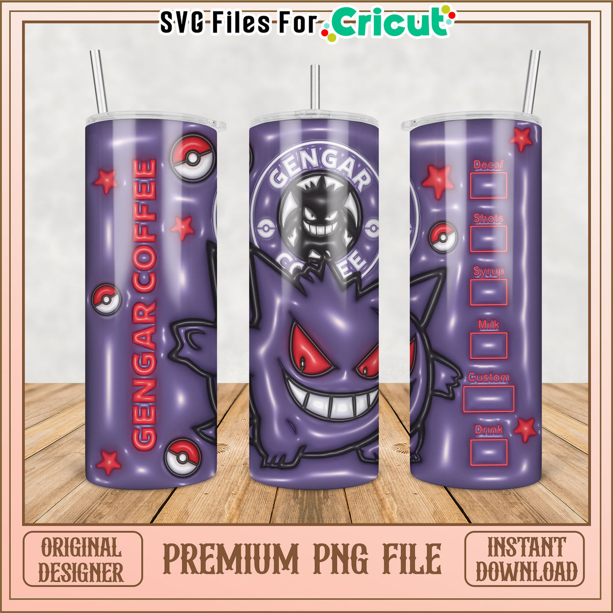 Gengar Coffee Tumbler PNG Design – svg files for cricut
