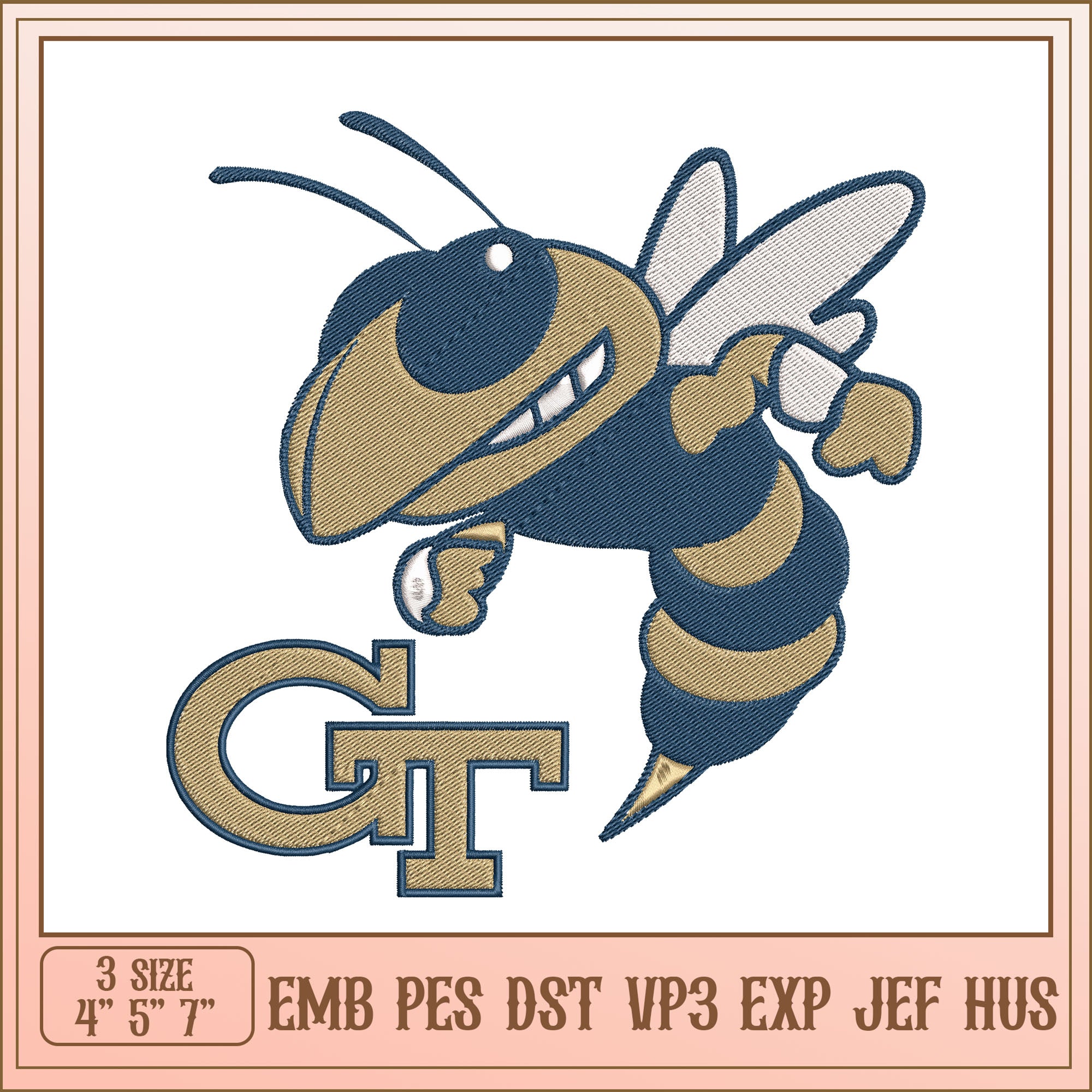 Georgia Tech Bee Embroidery Design – svg files for cricut