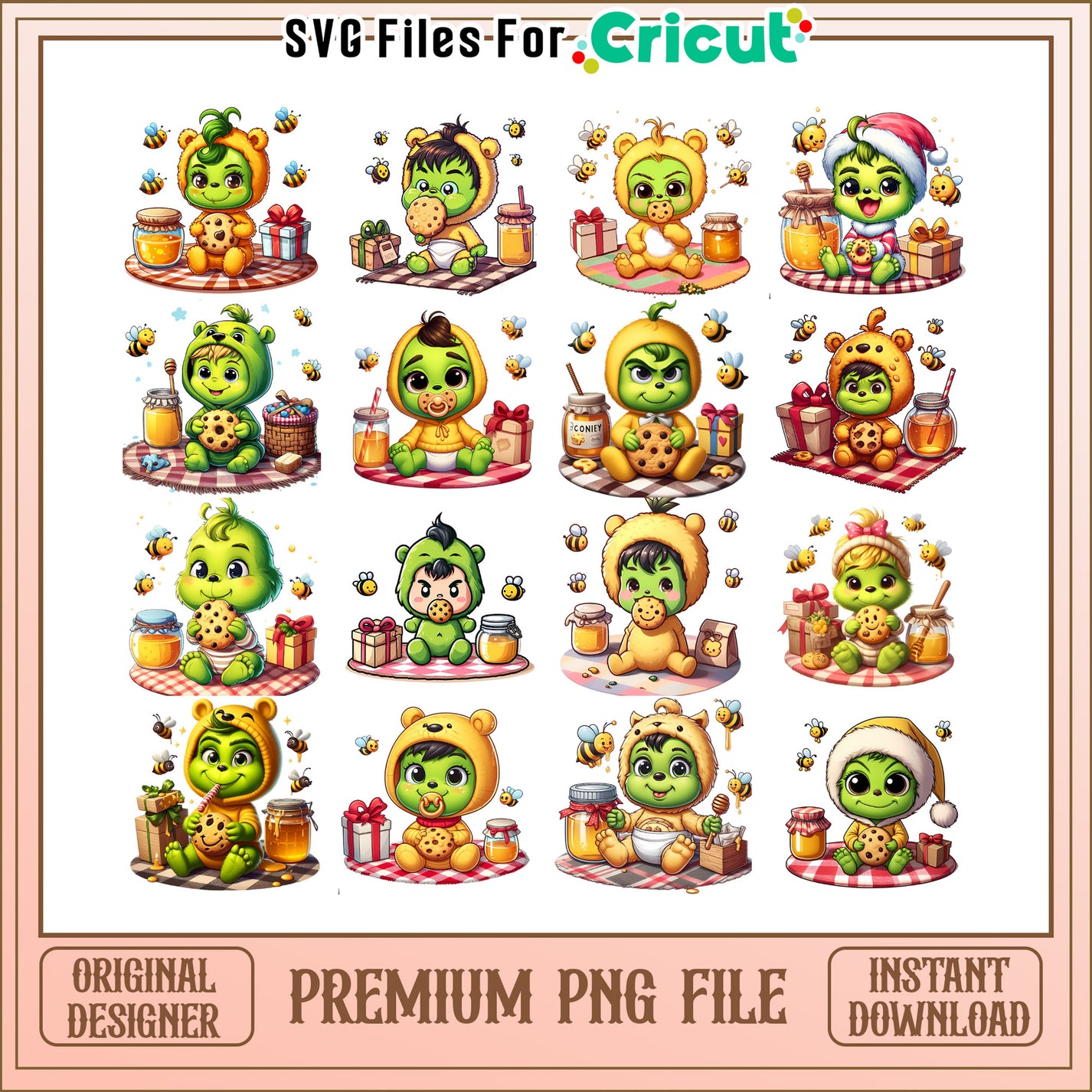 Grinch the pooh eating cookie christmas bundle png, the grinch baby pn ...