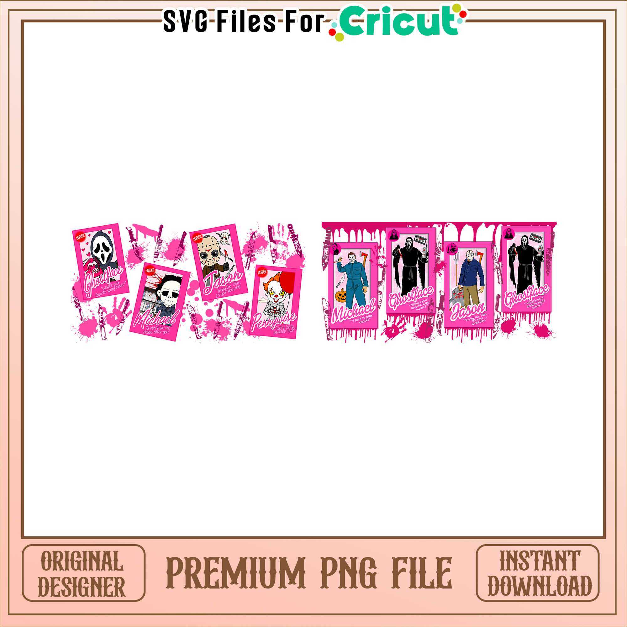 Pink horror movies tarot halloween bundle png, halloween horror png ...