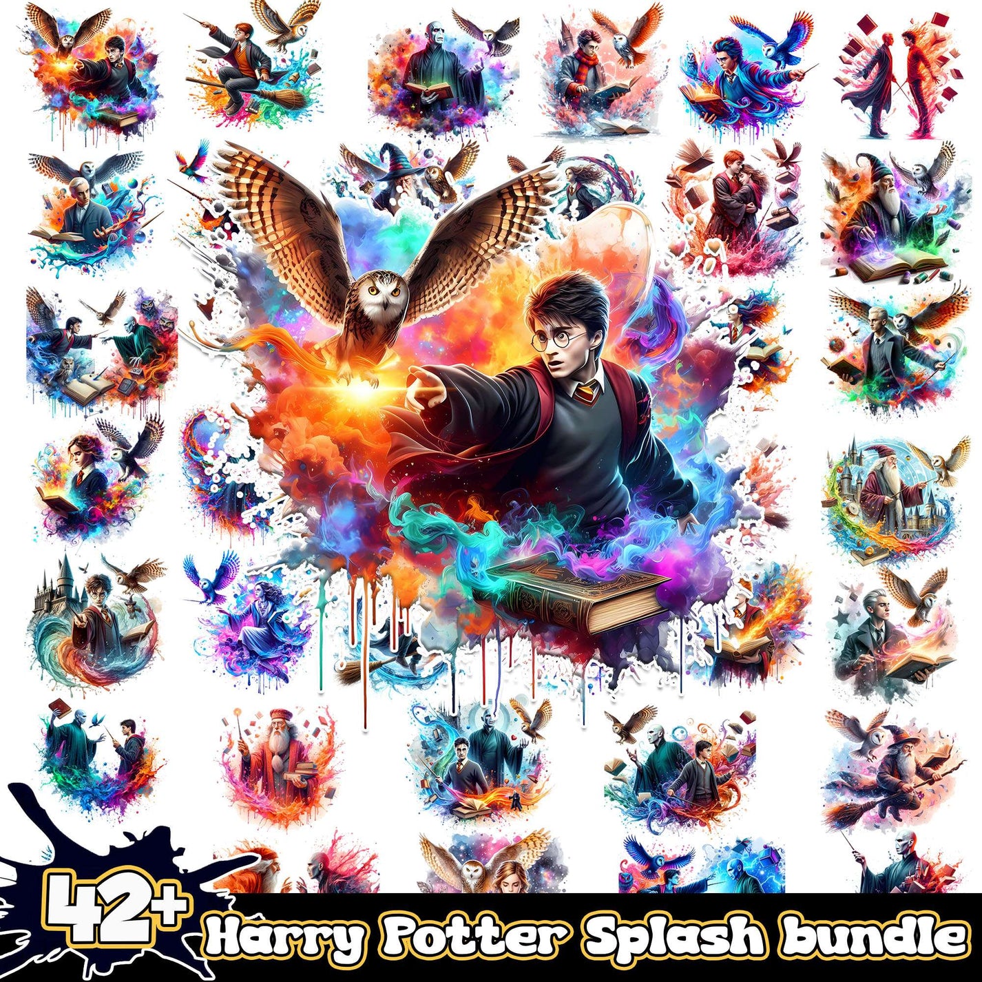 Harry potter watercolor design bundle png, harry potter characters png ...