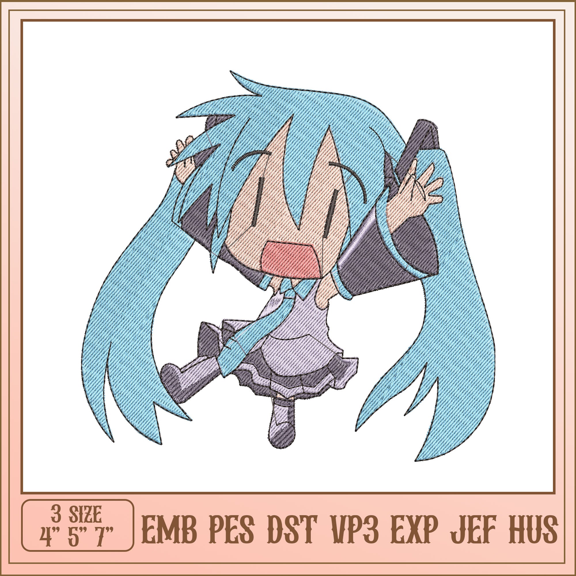 Hatsune Miku Embroidery Design 3 Sizes – svg files for cricut