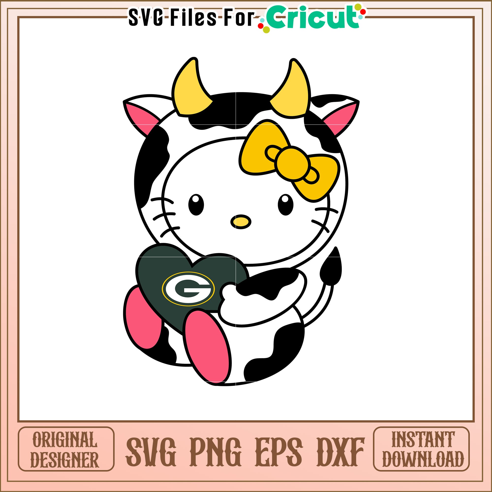 Hello Kitty Cow Packers SVG Design – svg files for cricut