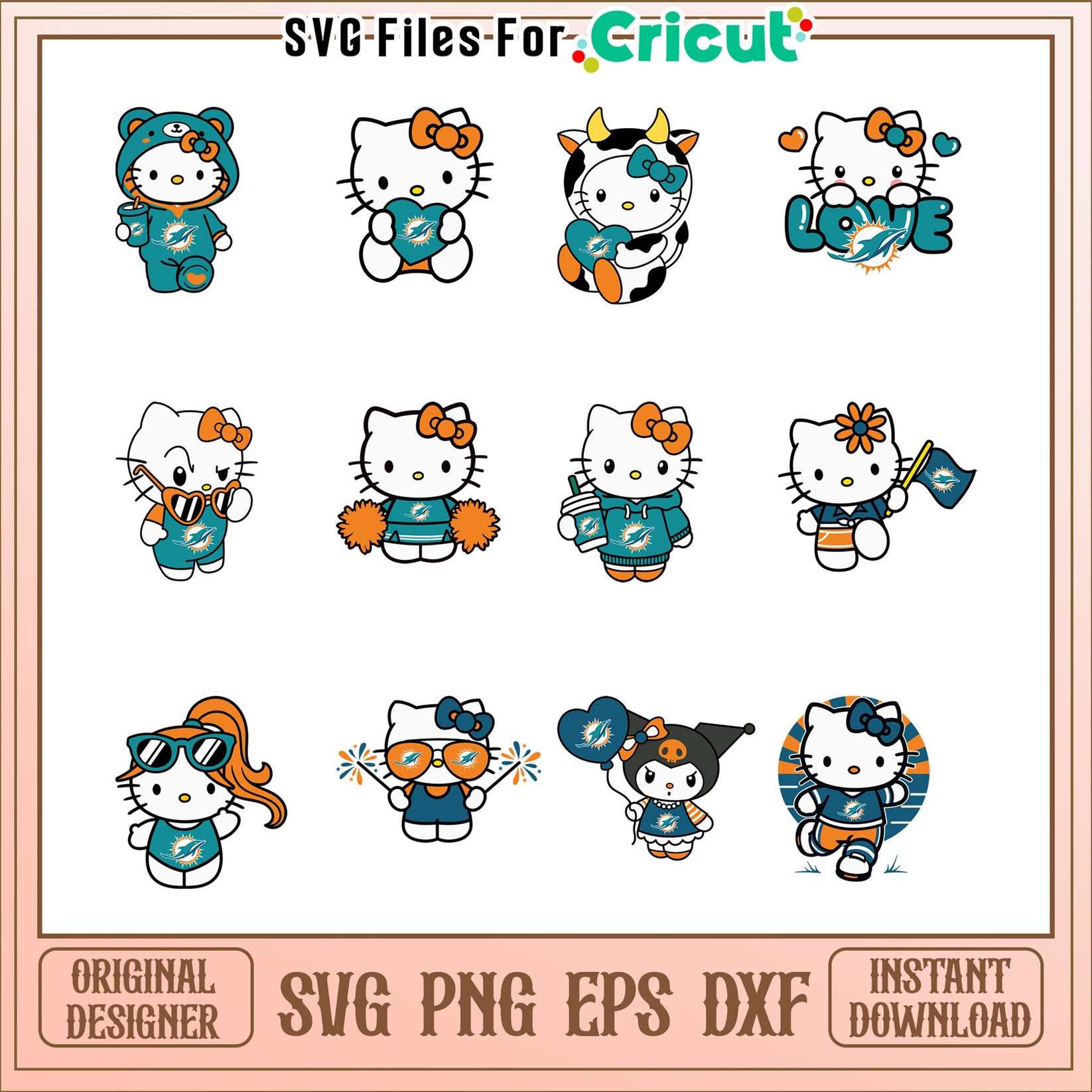 Hello Kitty Miami Dolphins SVG Bundle – svg files for cricut
