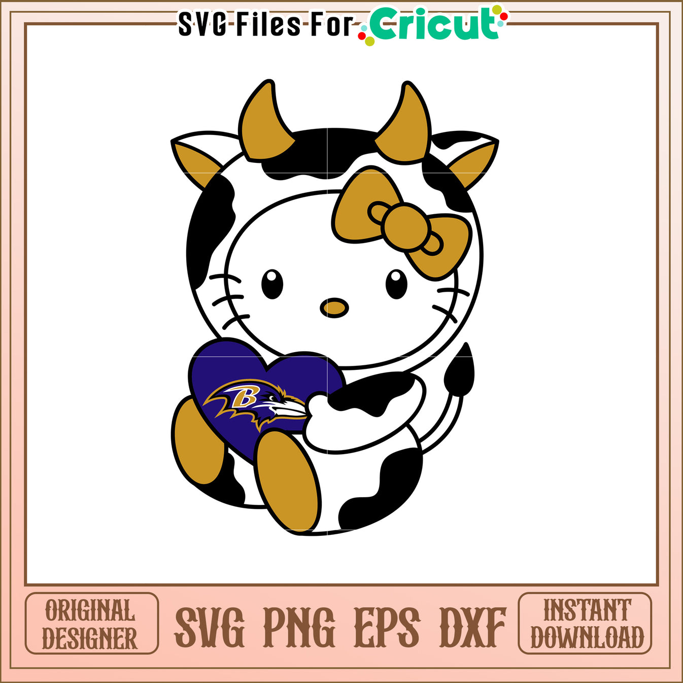 Hello Kitty Ravens Cow SVG Design – svg files for cricut