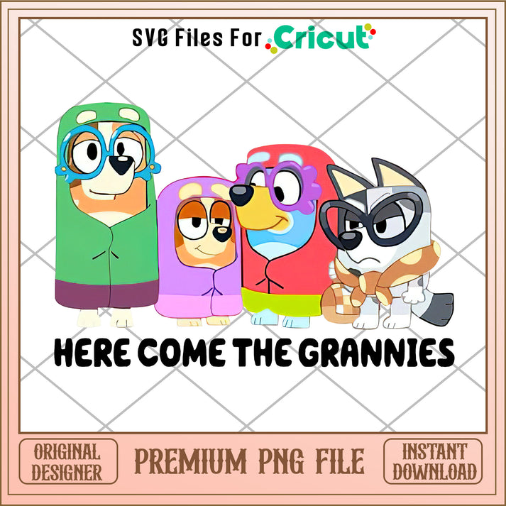 Here come the grannies cartoon png – svg files for cricut