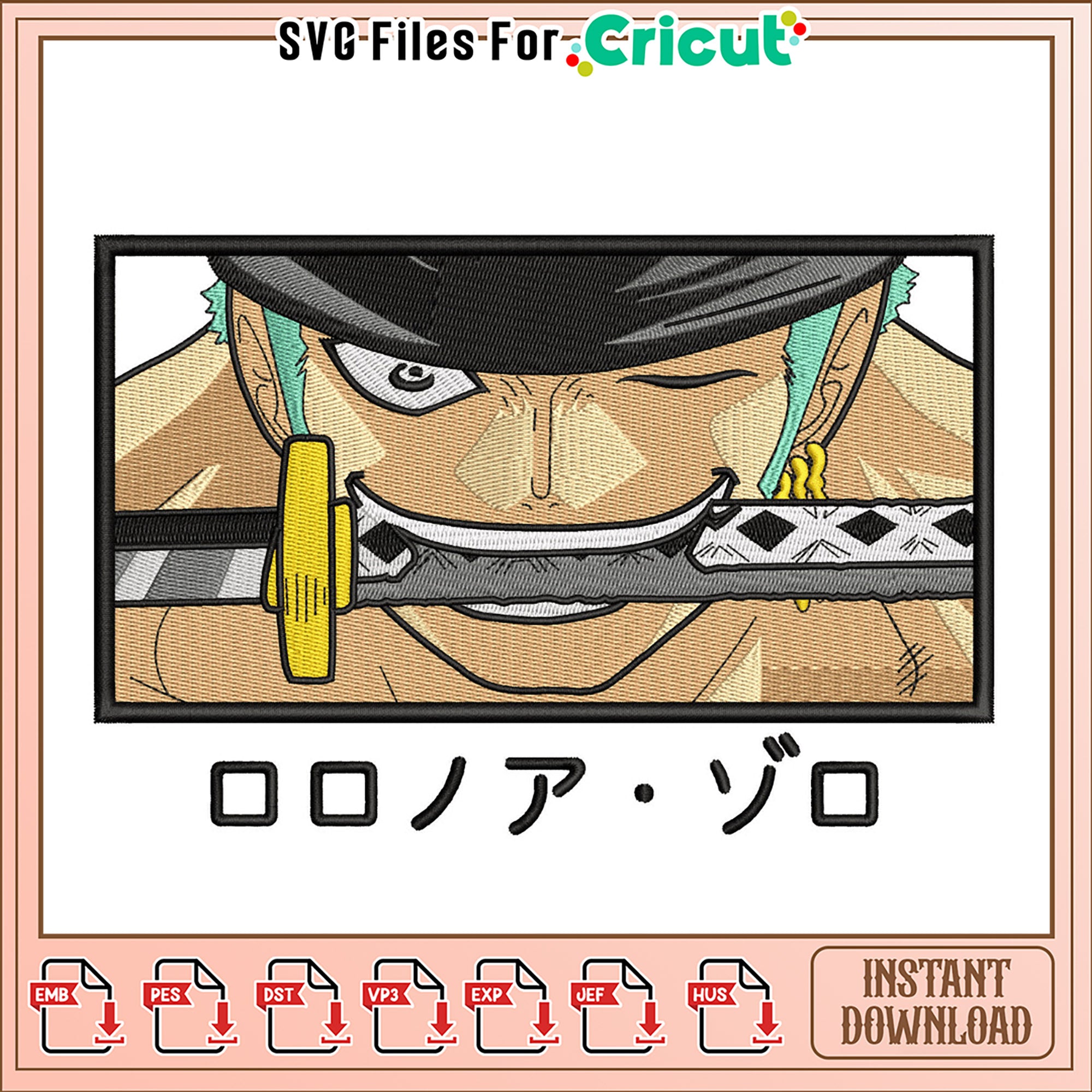 High Quality Embroidery Design of Roronoa Zoro Character – svg files ...