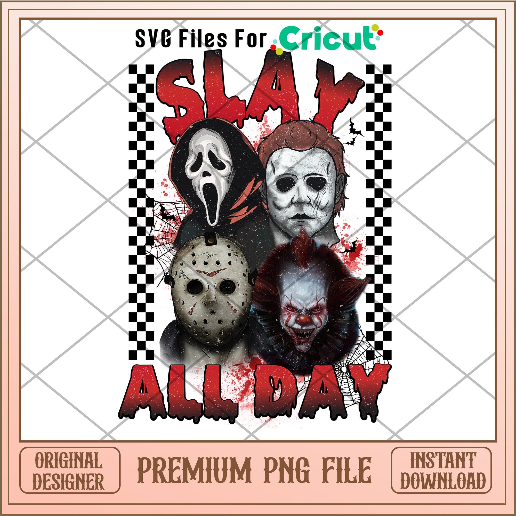 Horror Halloween Slay All Day png, Horror characters png, digital down ...