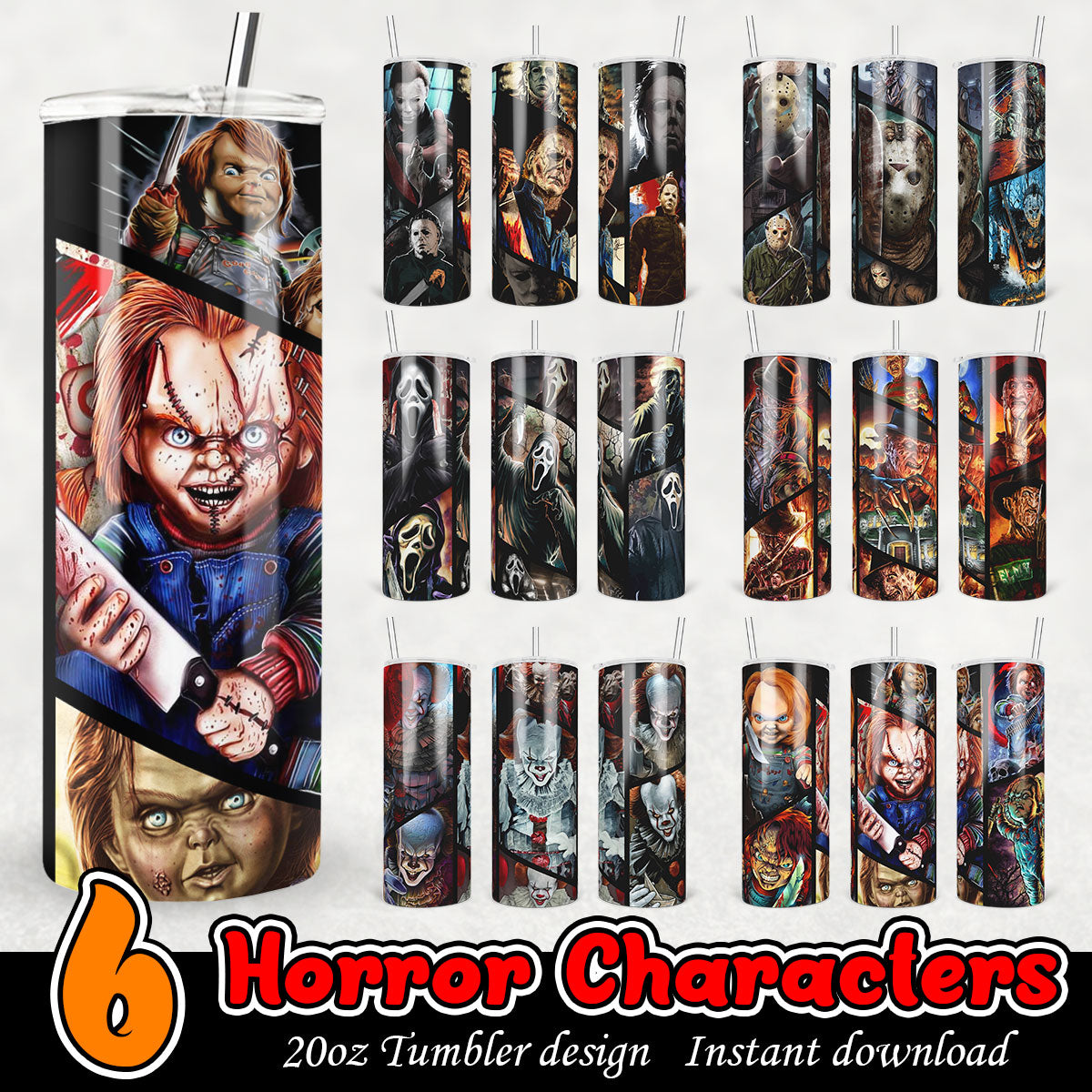 Horror character tumbler bundle, Horror 3D 20oz tumbler bundle – svg ...