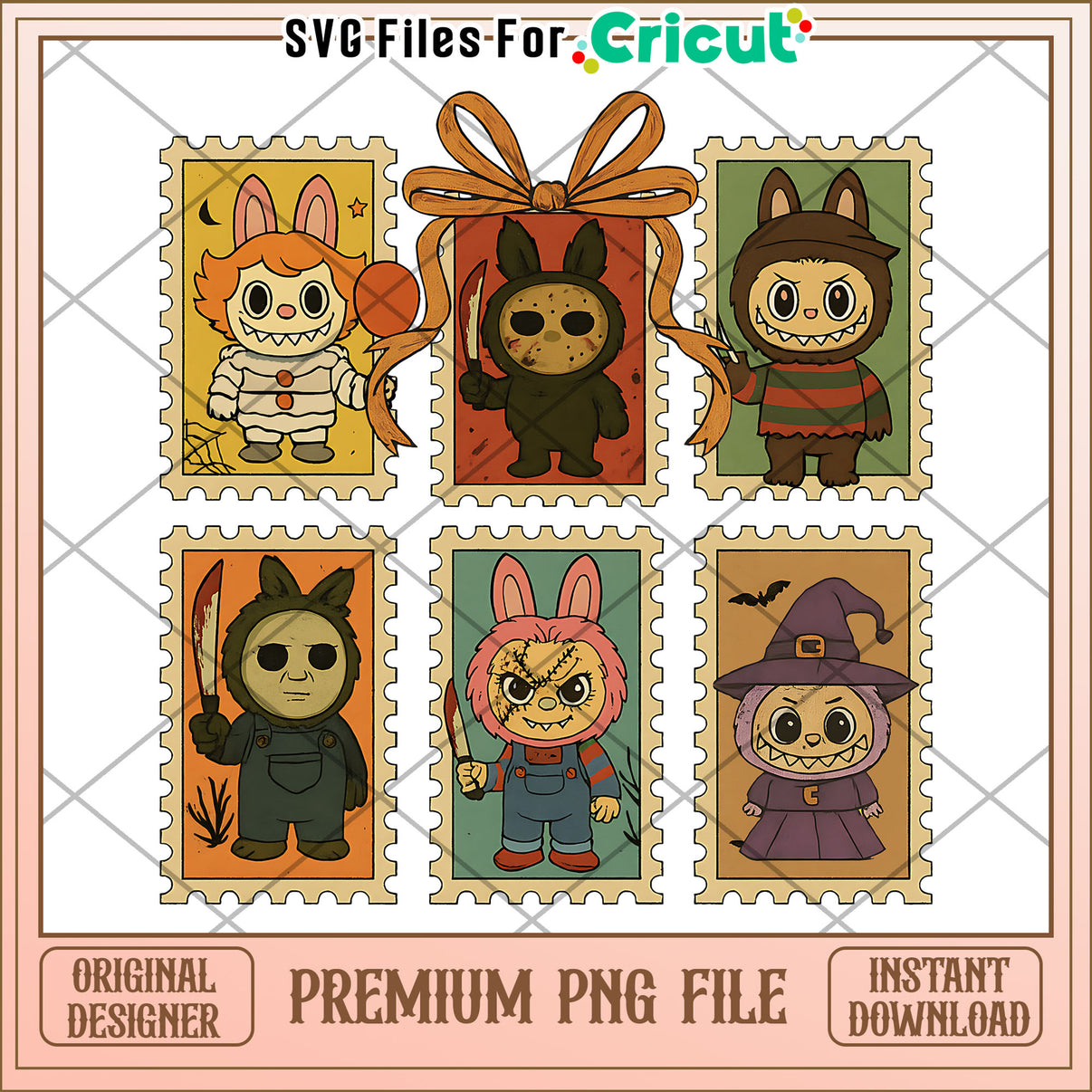 Horror characters labubu picture frame png, lovely labubu png, hallowe ...