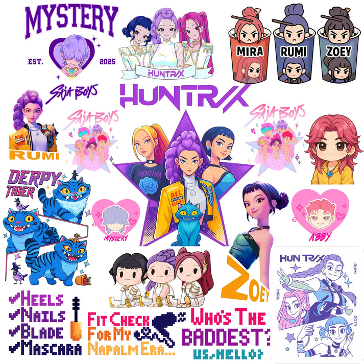 Huntrix kpop logo bundle png, kpop idol bundle png, gaming character f ...