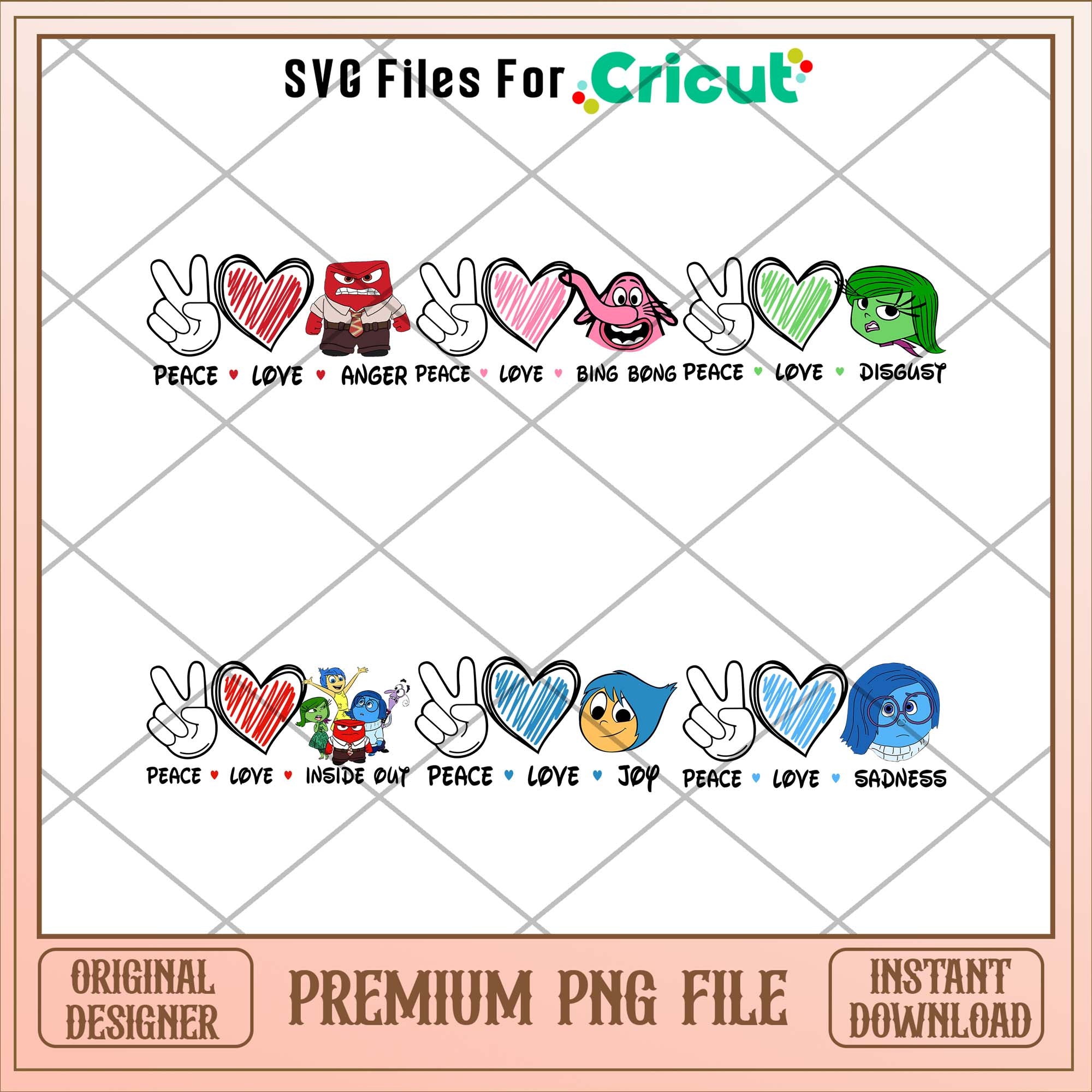 Disney Inside out 2 logo peace love png bundle – svg files for cricut