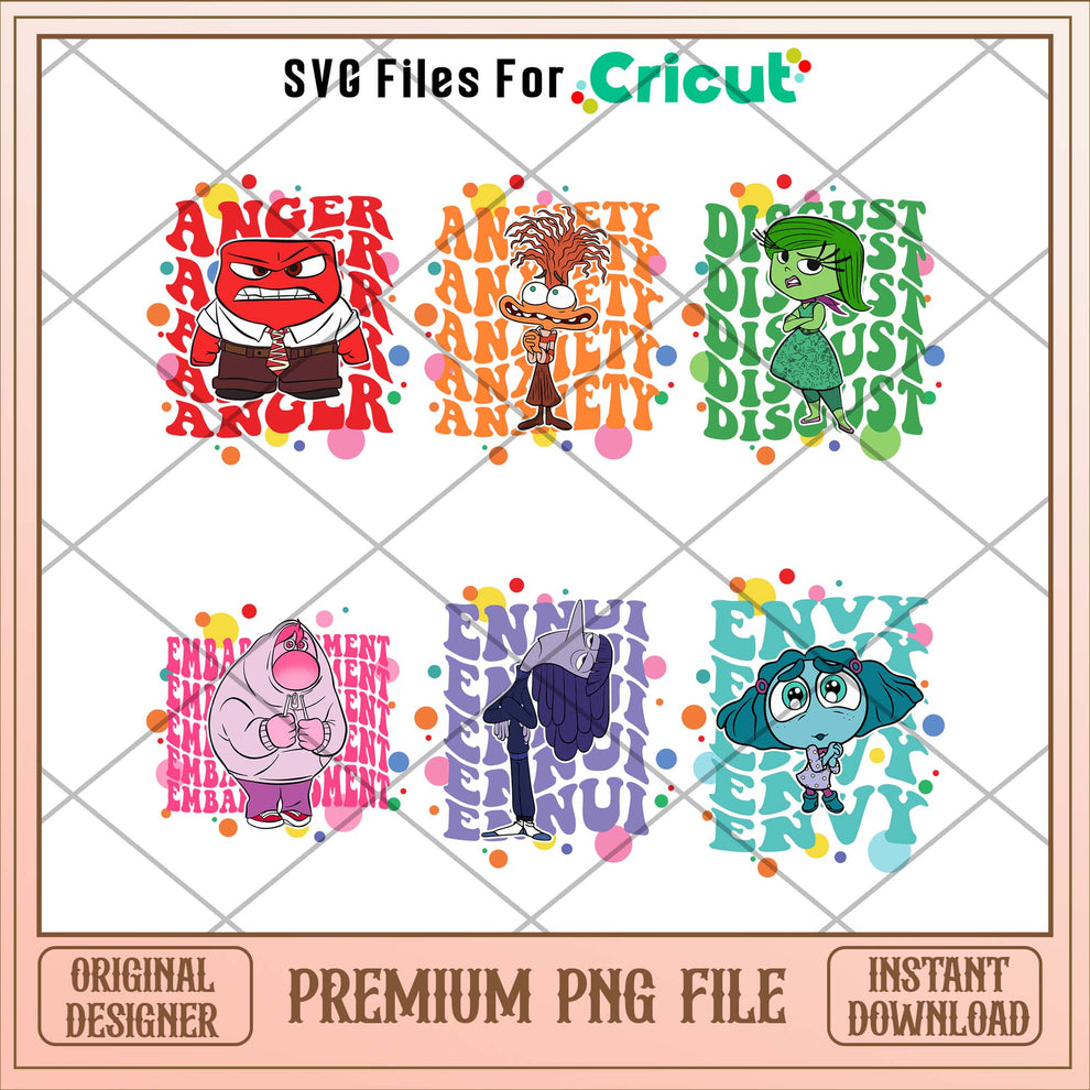 Disney Inside out 2 characters name png bundle – svg files for cricut