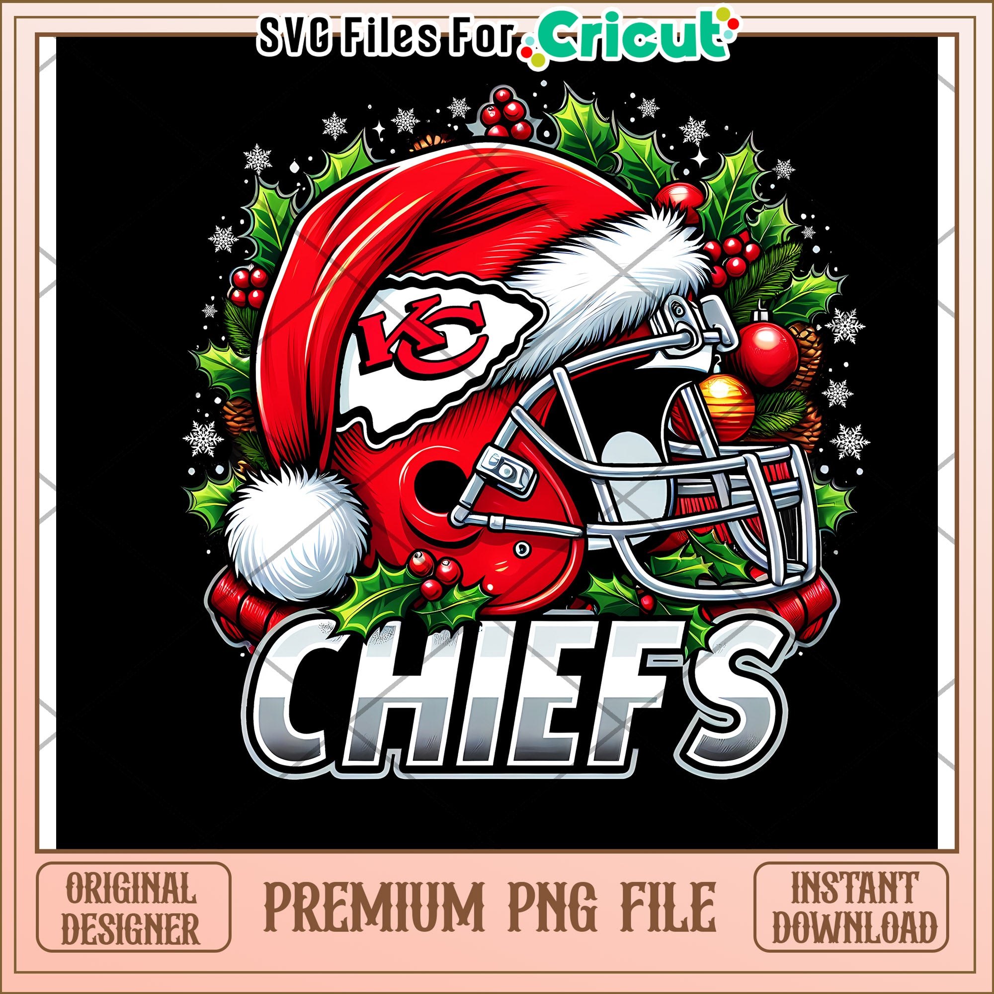 Kansas City Chiefs Christmas PNG design for Cricut crafts, festive hel ...