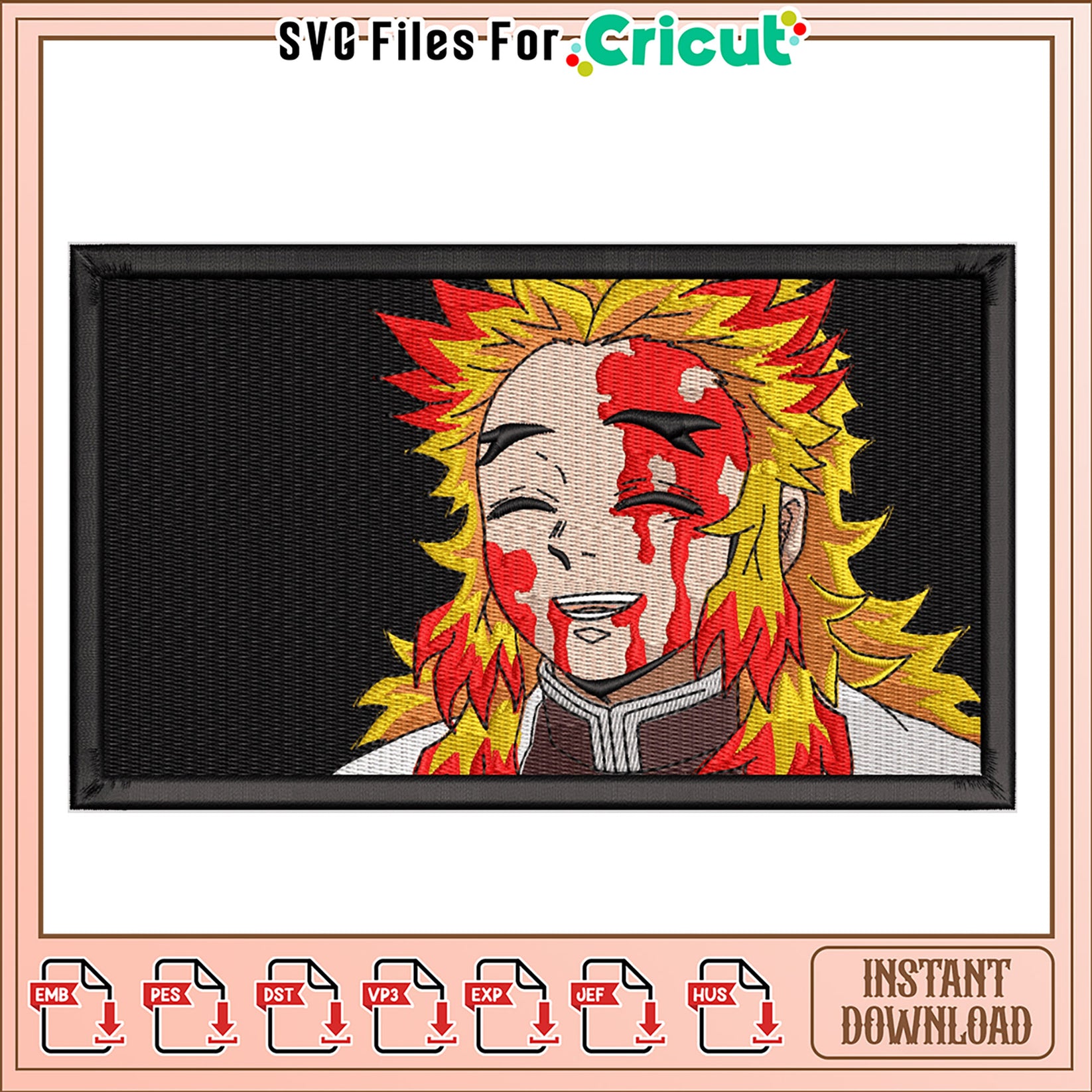 Kimetsu no Yaiba Rengoku Embroidery Design – svg files for cricut
