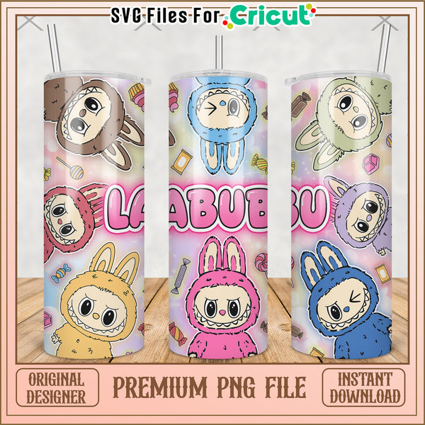 Labubu colorful tumbler illustration png, labubu clothes png, labubu c ...