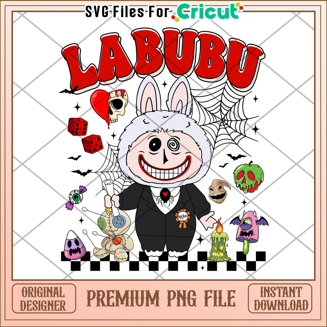 Labubu creepy character png, halloween wallpaper png, halloween cartoo ...