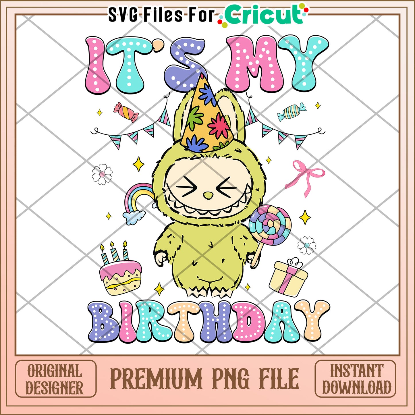 Labubu it's my birth day green characters design png, labubu popmart p ...