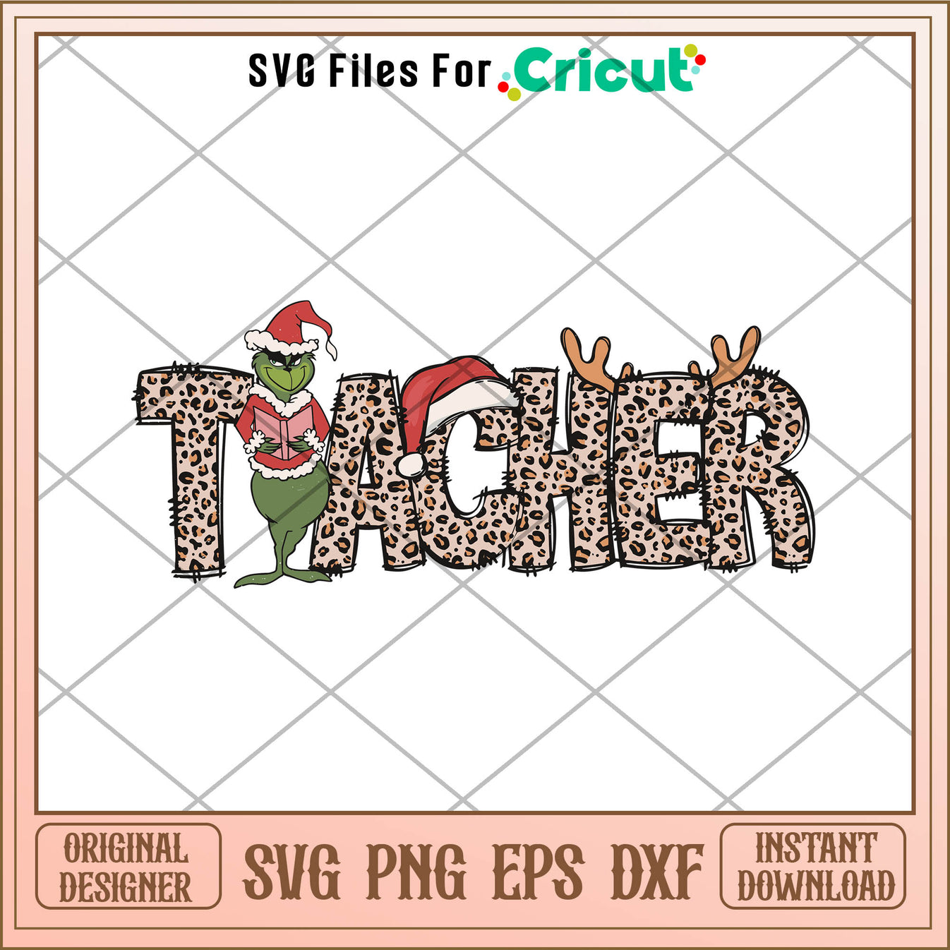 Leopard Grinch Teacher Christmas SVG, leopard print font svg – svg ...