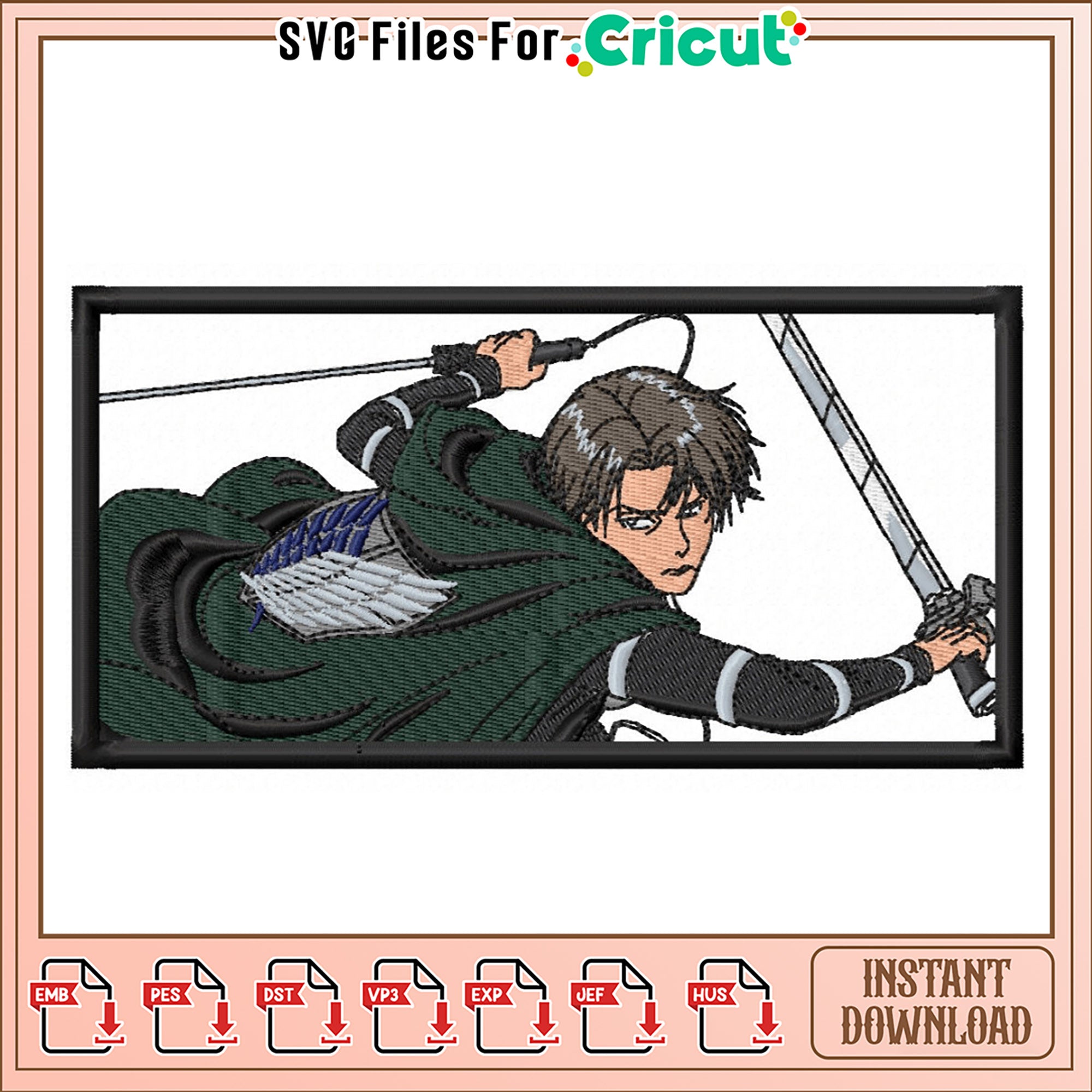 Levi Ackerman Attack on Titan Embroidery Design – svg files for cricut