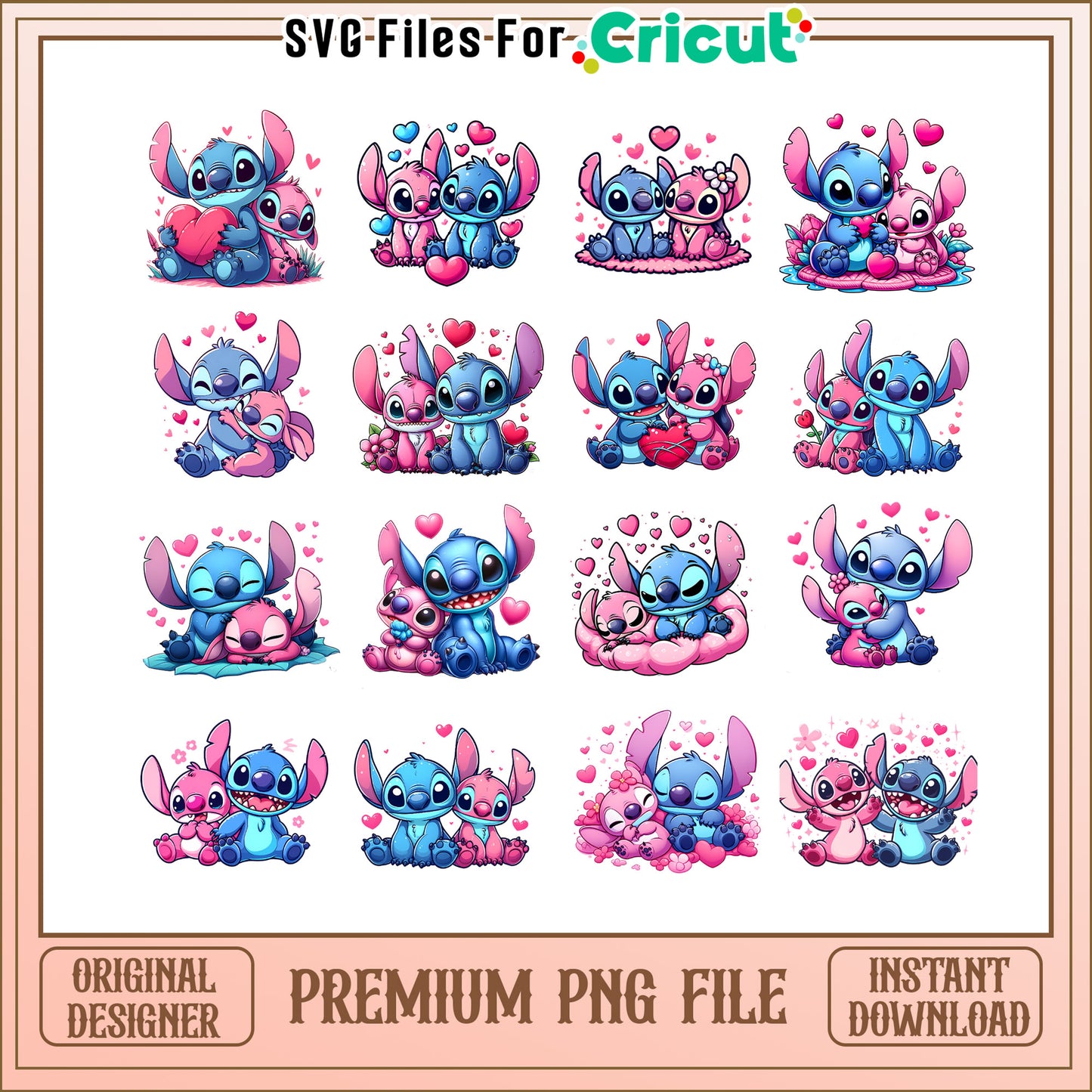 Disney stitch angel love valentine bundle png, stitch couple png – svg ...