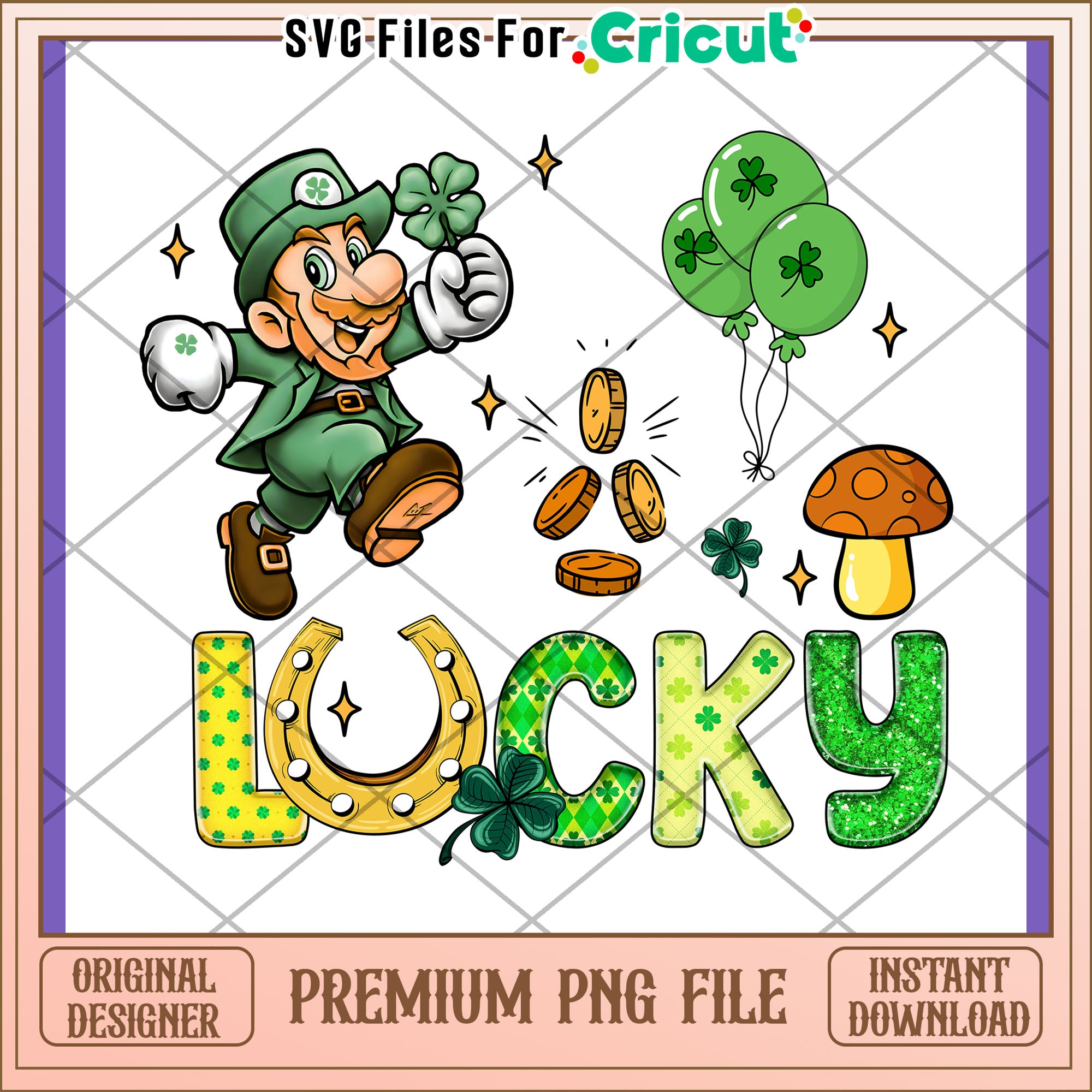 Lucky Mario St Patricks Day PNG – svg files for cricut