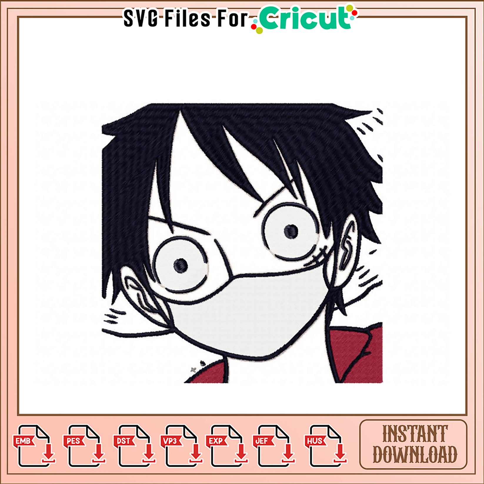 Luffy Mask Embroidery Design Instant Download – svg files for cricut