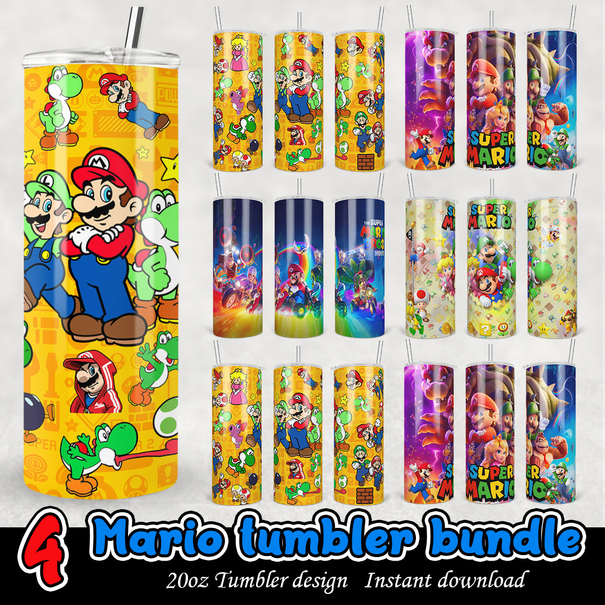 Mario Tumbler Wrap bundle, Super Mario cute 20oz tumbler bundle png ...