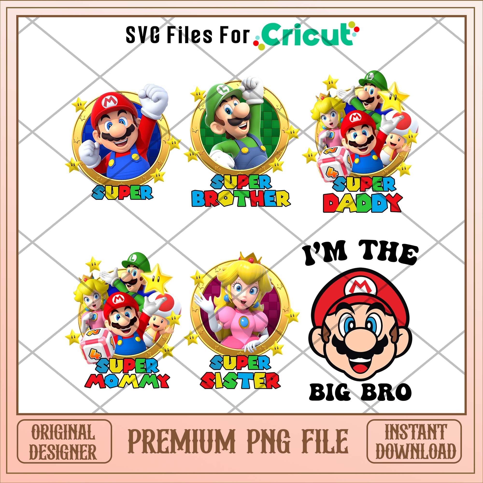 Mario super family members png bundle – svg files for cricut