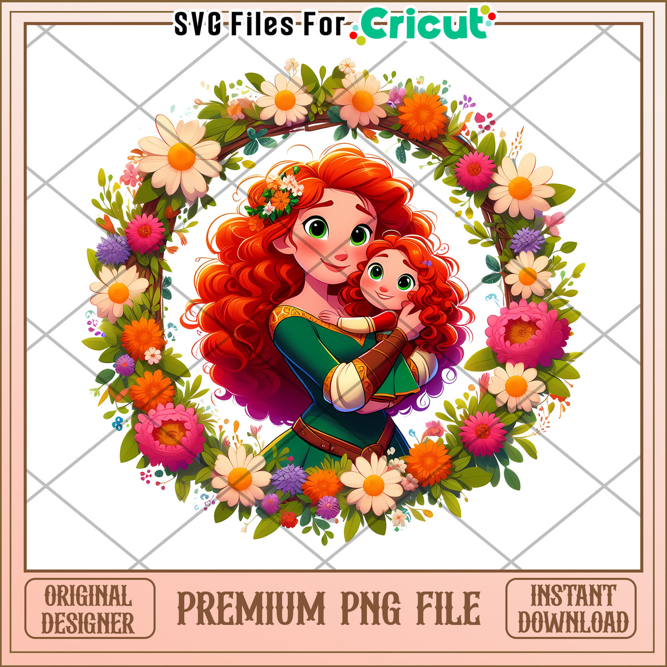 Merida & Daughter PNG Flower Wreath – svg files for cricut