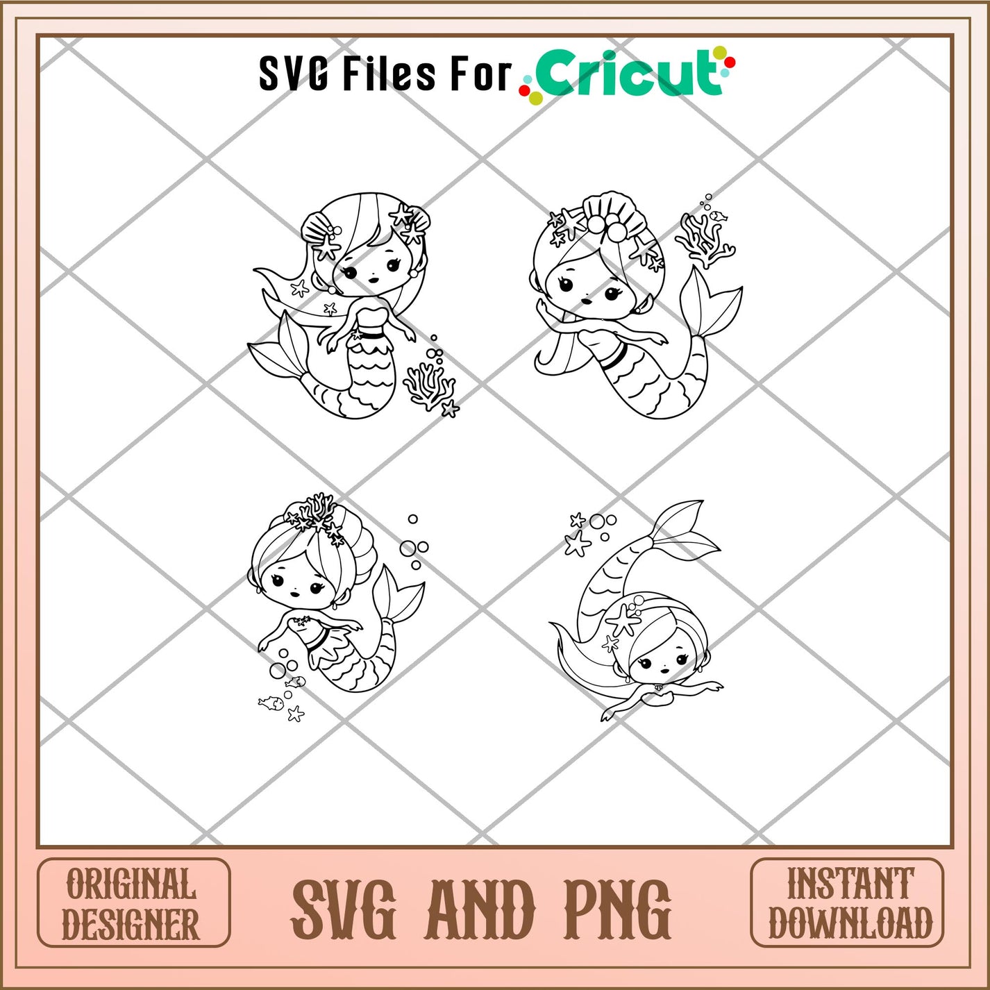 Baby Mermaid outline svg bundle – svg files for cricut