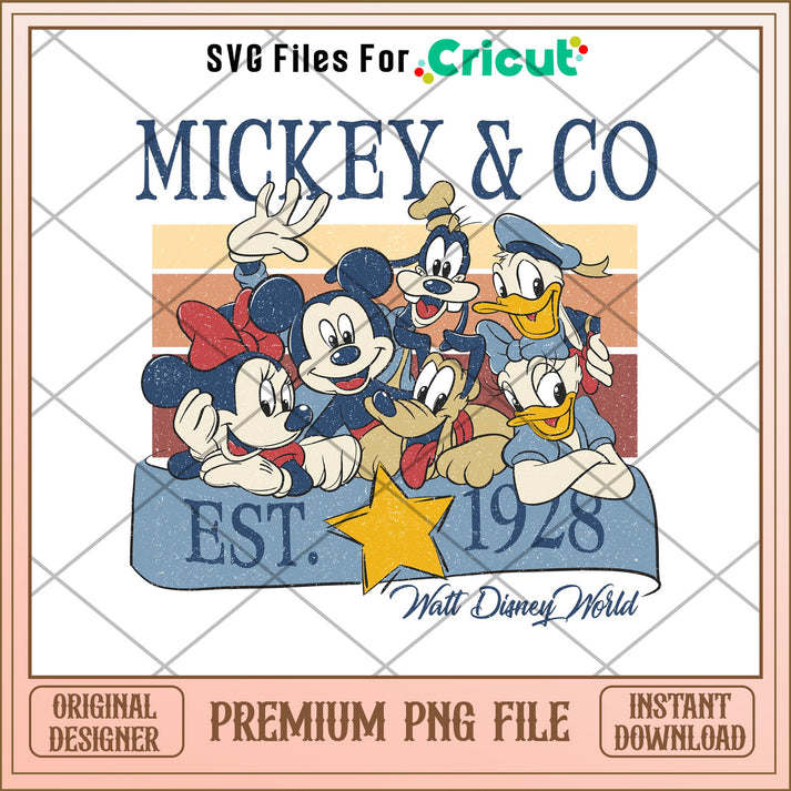 Mickey and Co est 1928 Watt Disney World png, Disney characters png, D ...