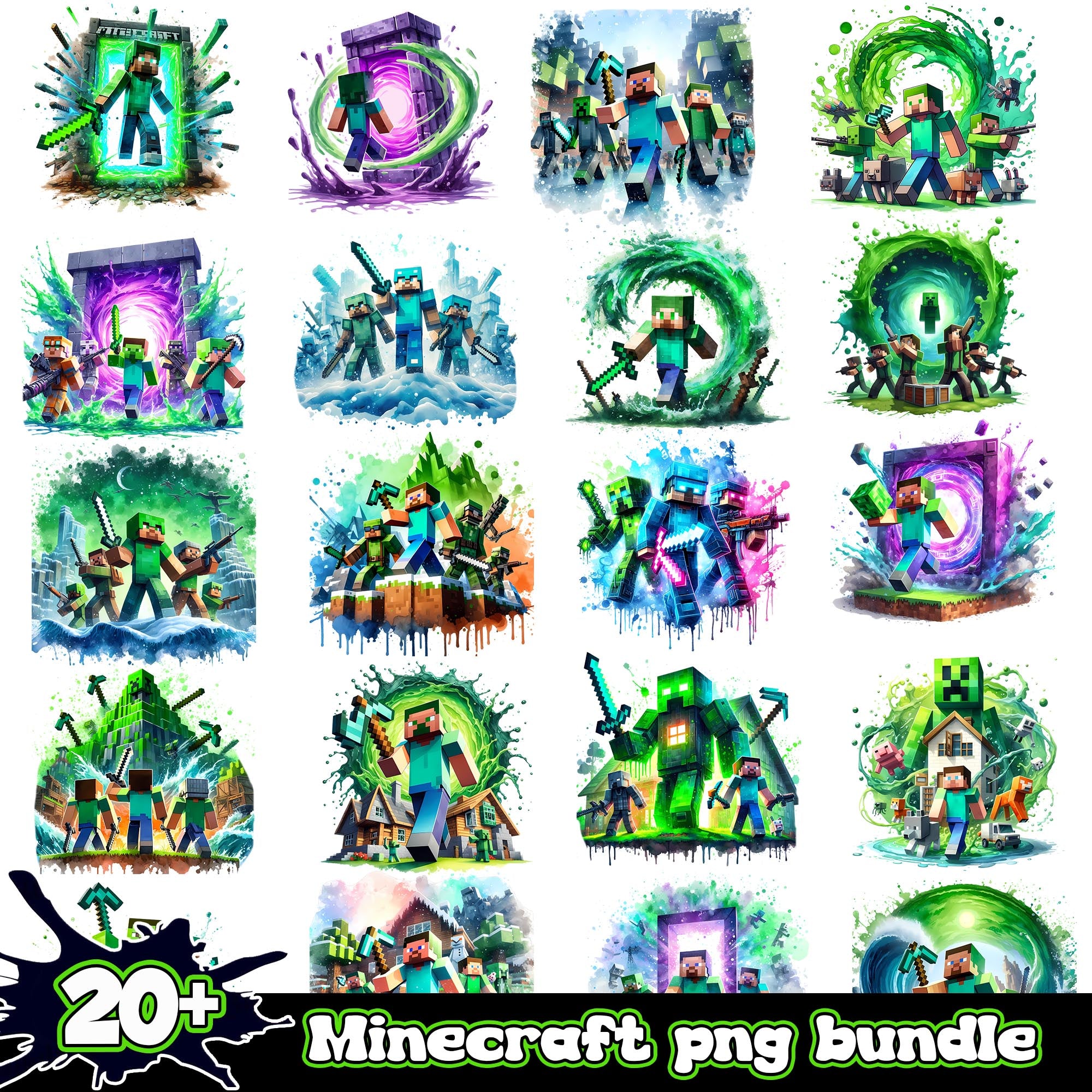 Minecraft game watercolor design bundle png, Minecraft png – svg files ...
