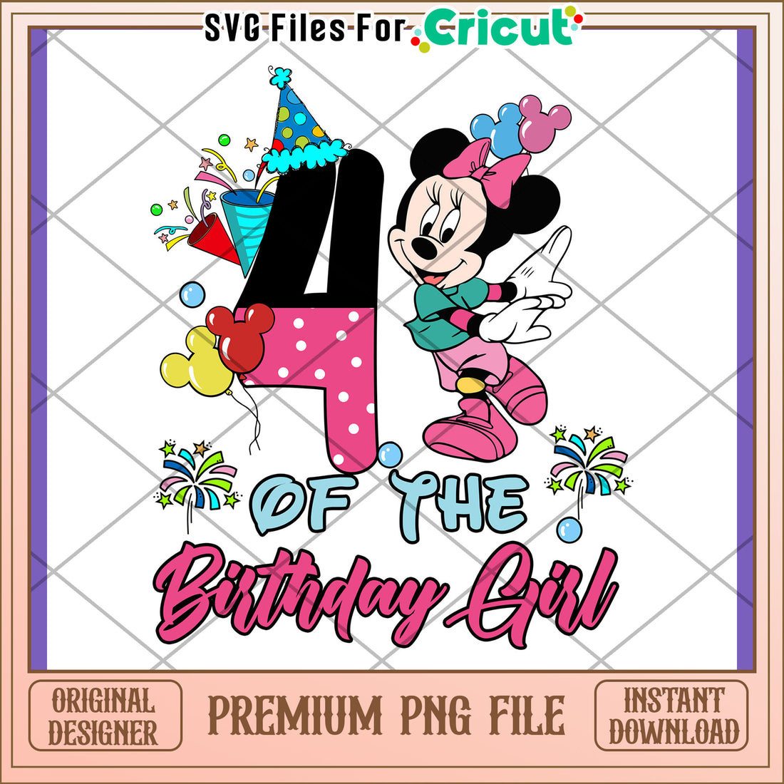 Minnie Mouse 4th Birthday PNG Design – svg files for cricut