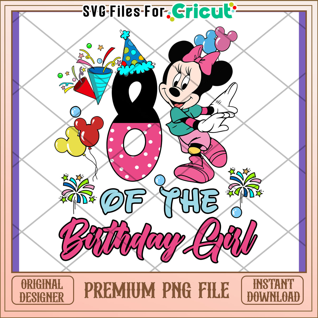 Minnie Mouse 8th Birthday PNG Design – svg files for cricut