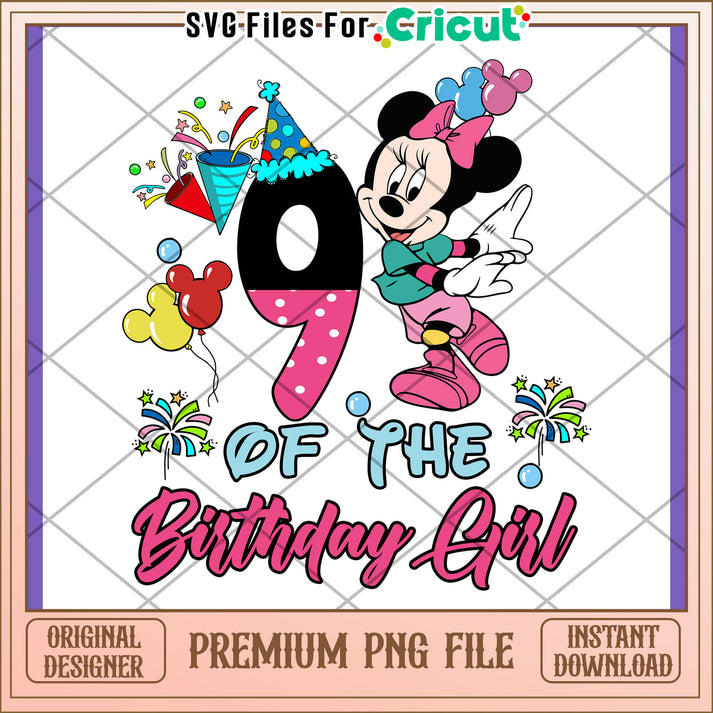Minnie Mouse 9th Birthday PNG Design – svg files for cricut