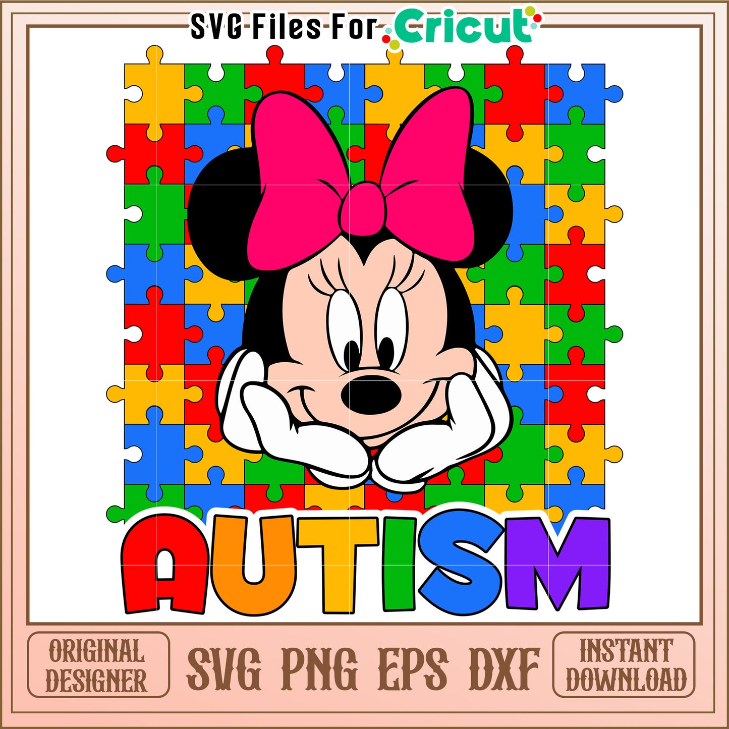 Minnie Mouse Autism Puzzle SVG Cut File – svg files for cricut