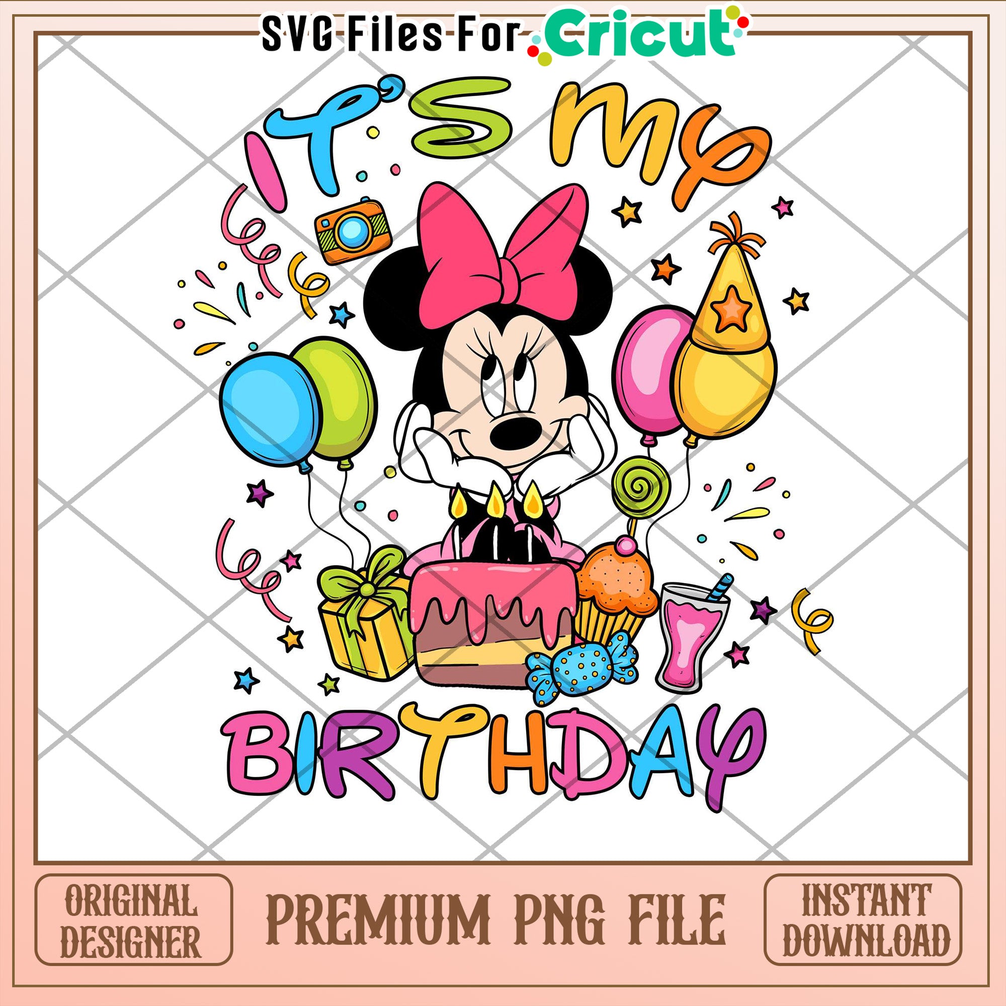 Minnie Mouse Birthday PNG Design – svg files for cricut