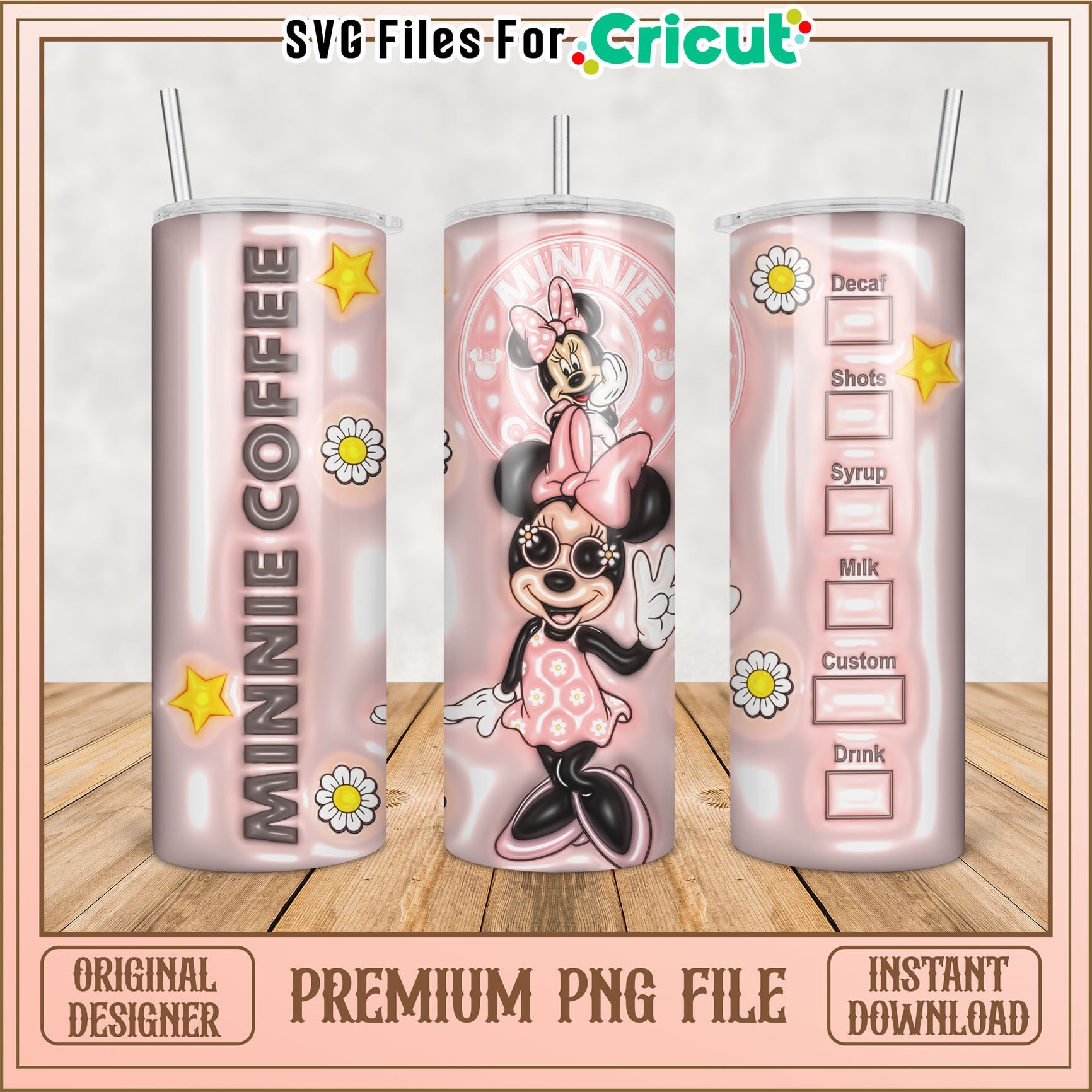 Minnie Mouse Tumbler PNG File for Coffee Lovers Instant Download – svg files for cricut