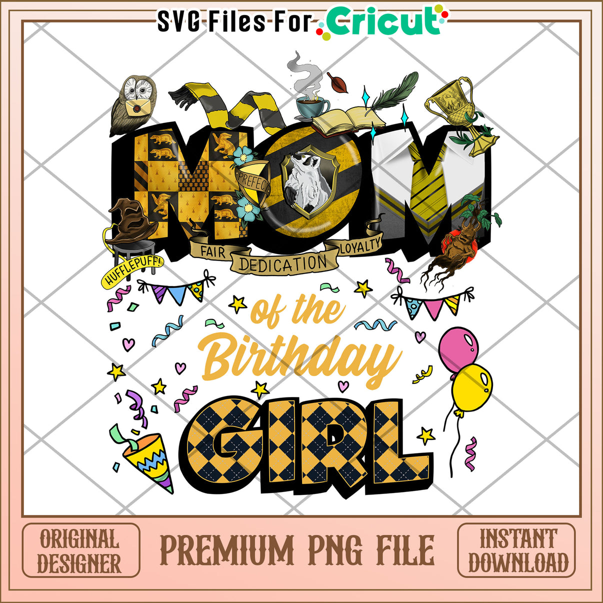Mom Birthday Girl PNG Hufflepuff Design – svg files for cricut