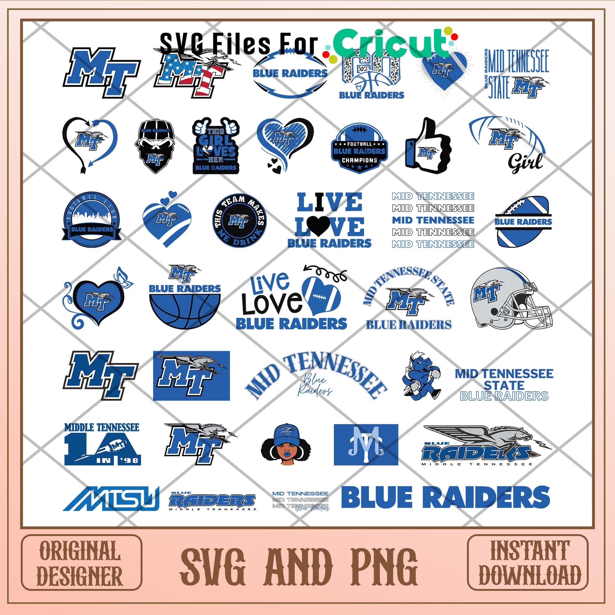 Blue raiders logo bundle design svg, middle tennessee blue raiders foo ...