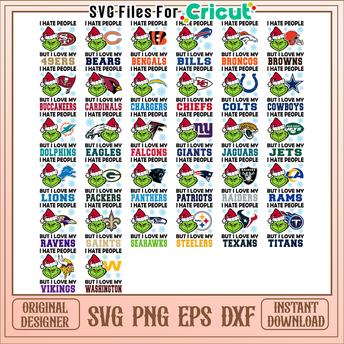 NFL Grinch SVG Bundle Instant Download – svg files for cricut