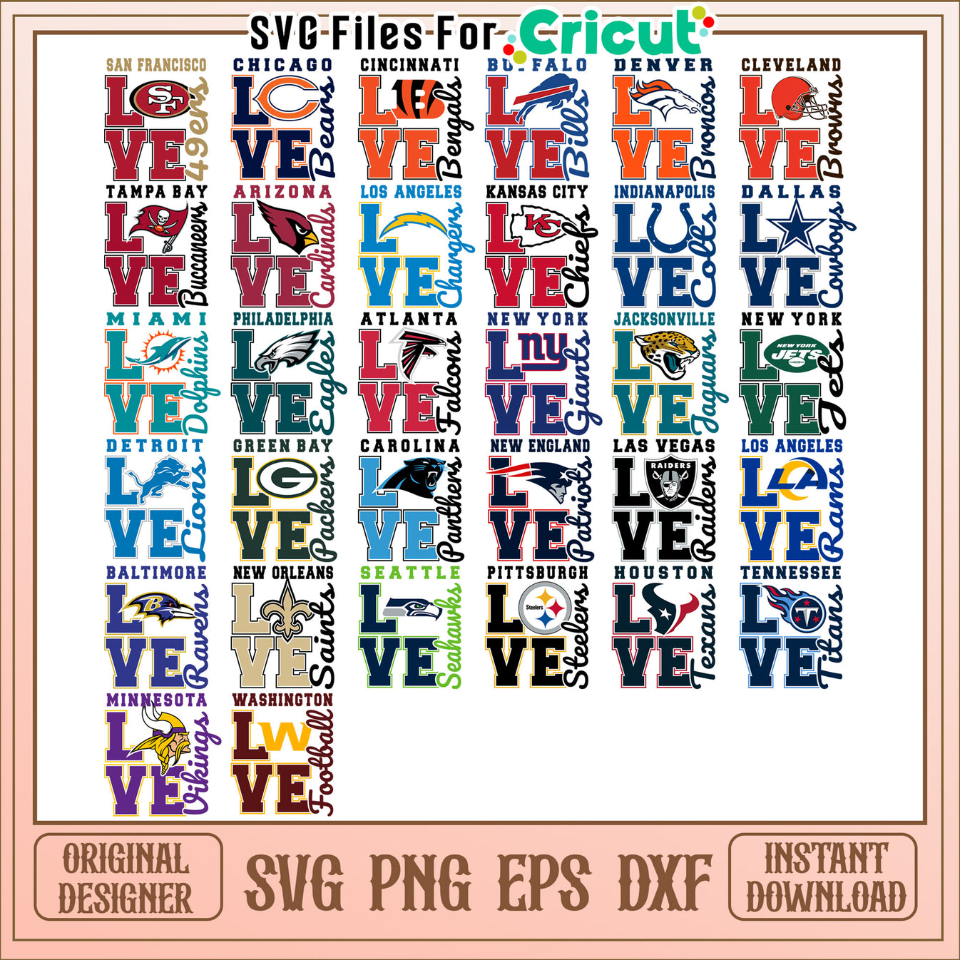 NFL Teams Love SVG Bundle Instant Download – svg files for cricut