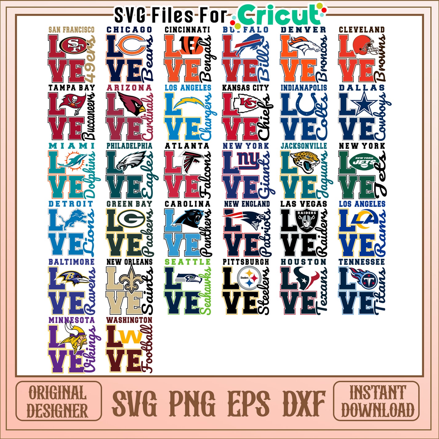 NFL Teams Love SVG Bundle Instant Download – svg files for cricut
