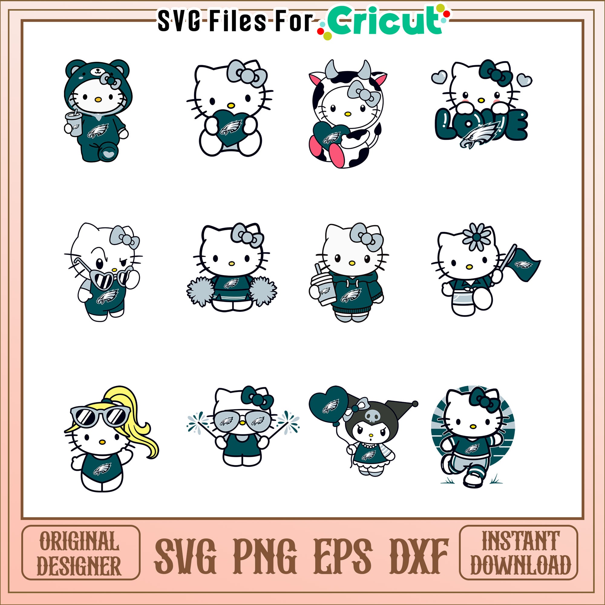 Option 1 (Focus on Bundle) Hello Kitty Eagles SVG Bundle Instant Downl ...