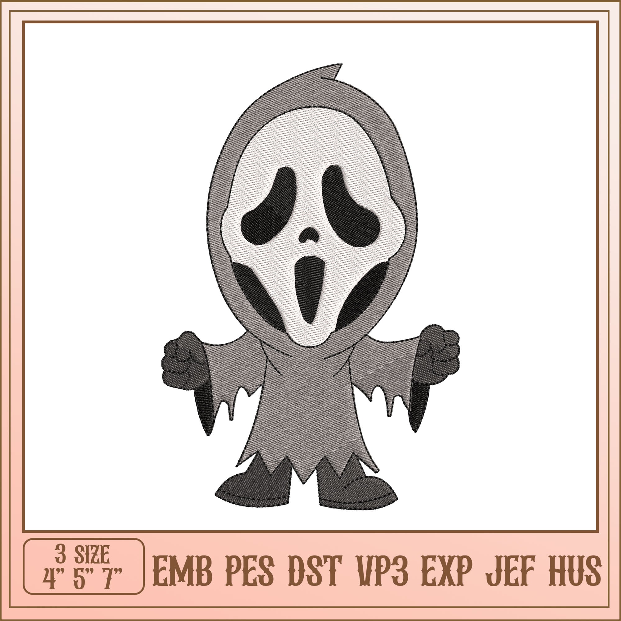 Option 1 (Focus on character) Cute Ghost Face Embroidery Design – svg ...