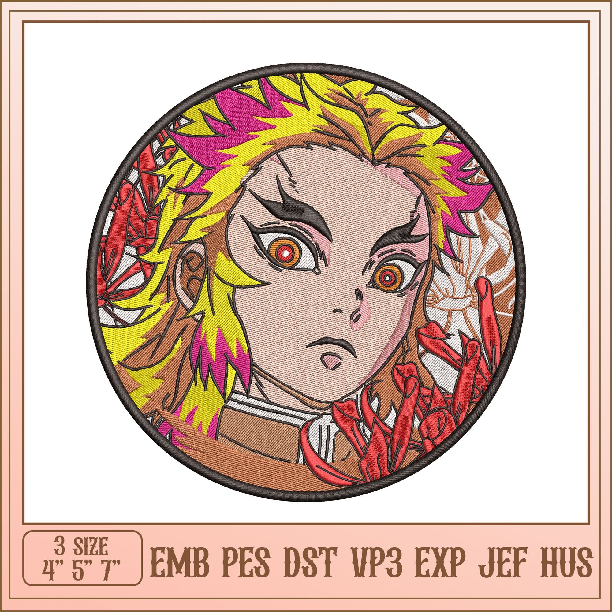 Option 1 (Focus on character) Rengoku Embroidery Design - 3 Sizes – svg ...