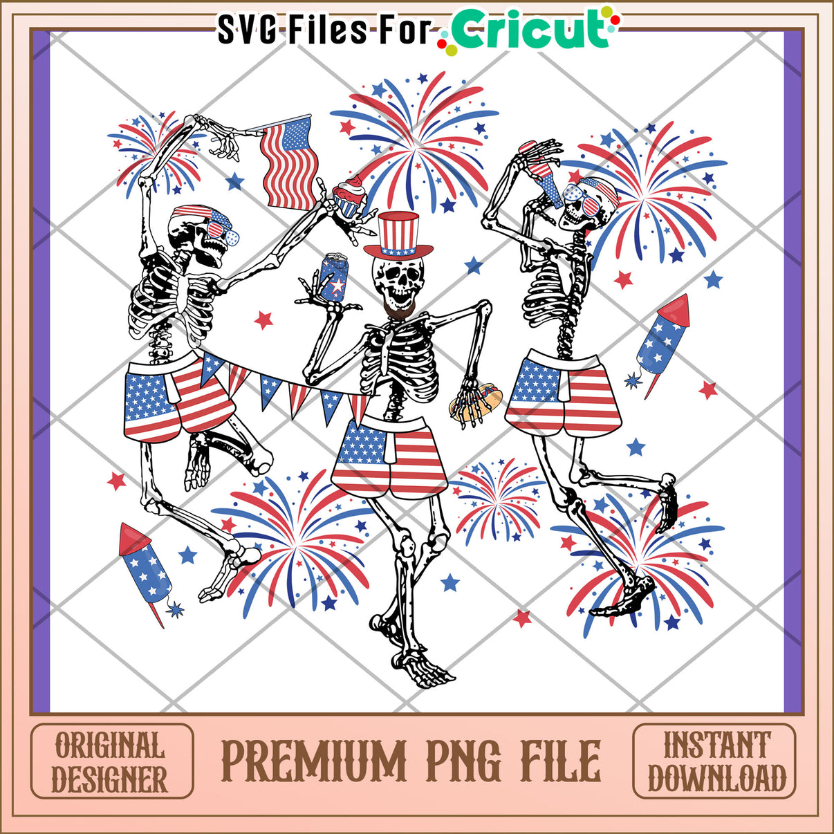 Patriotic Skeletons PNG Design – svg files for cricut